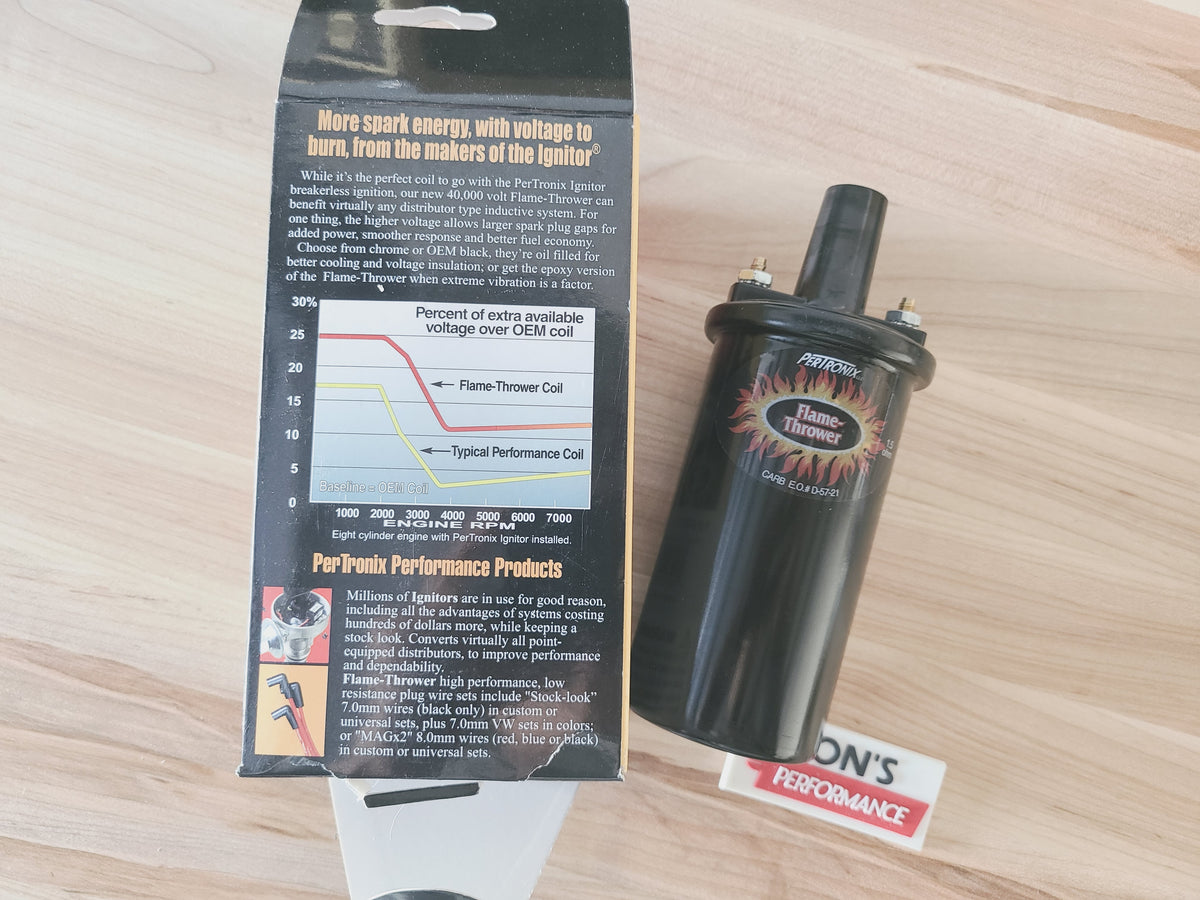Pertronix Ignition Coil 40011; Flame-Thrower II Black 40,000V Round 1 ...