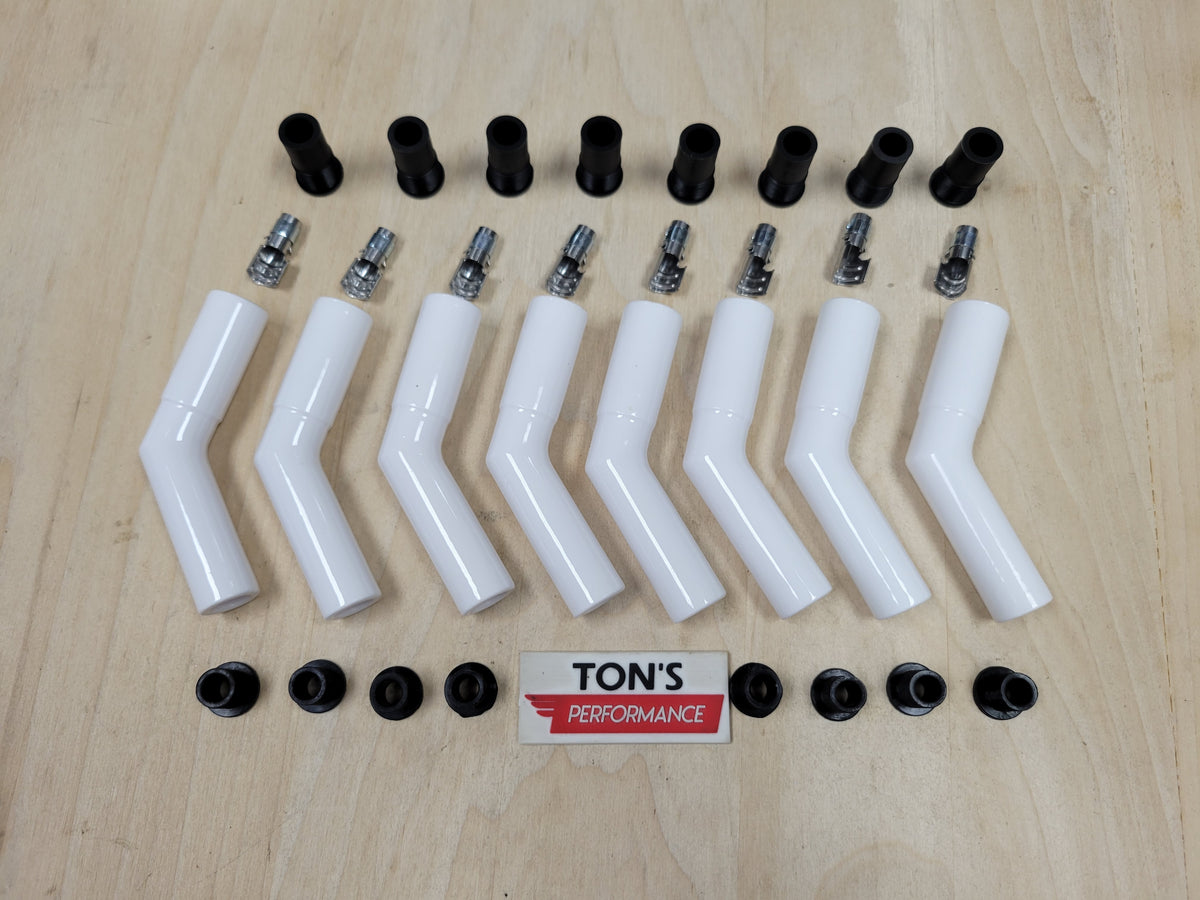 White Ceramic 8mm Spark Plug Boot 45 / 135 Degree angled – Ton's ...