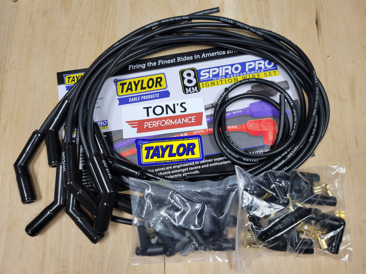 Universal Taylor 8mm Spiro-Pro Ignition Spark Plug Wire kit Black Cera ...