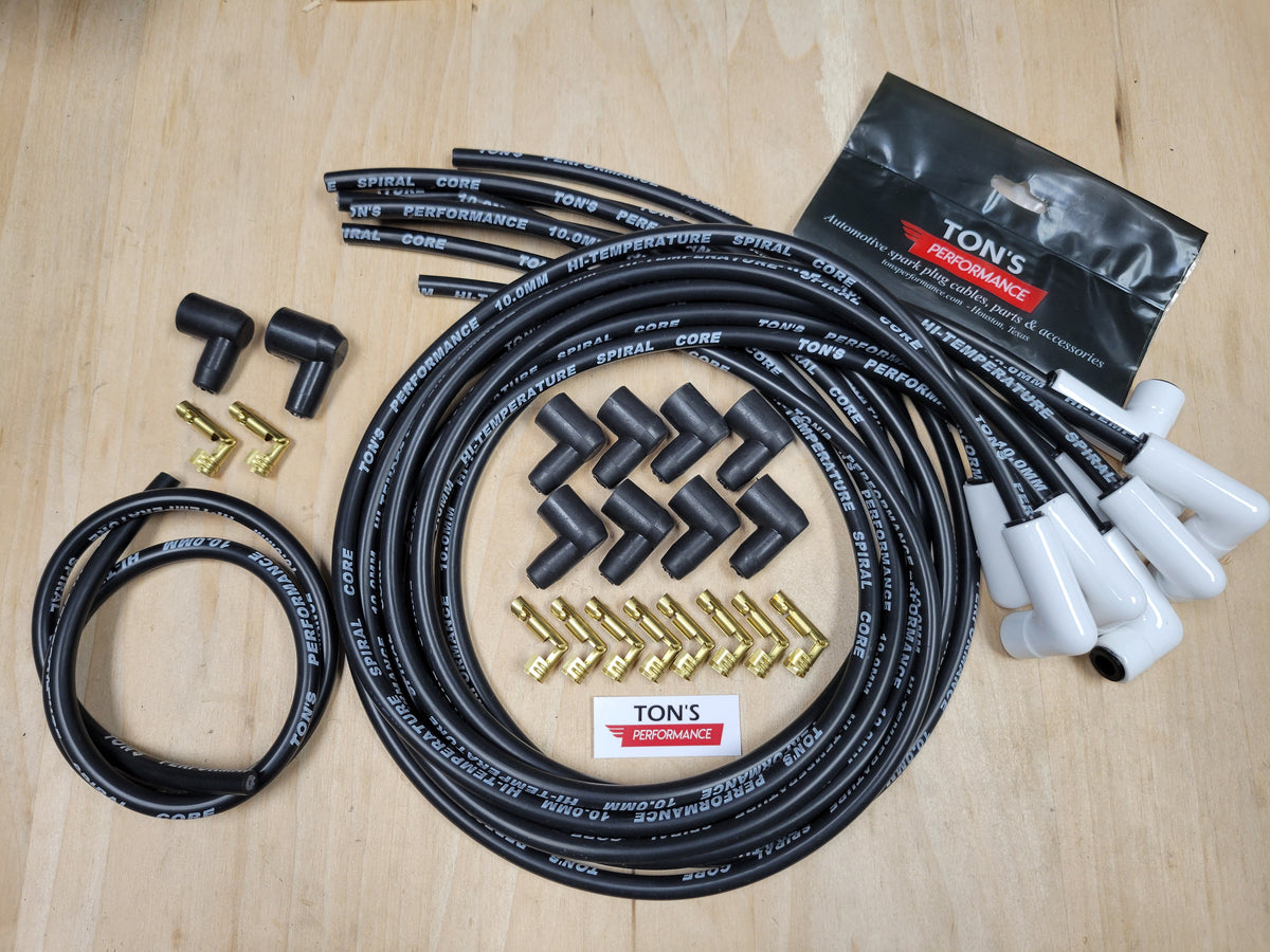 Ton's 10mm Spark Plug Wires White CERAMIC BOOT UNIVERSAL Ford/Chevy Sm ...