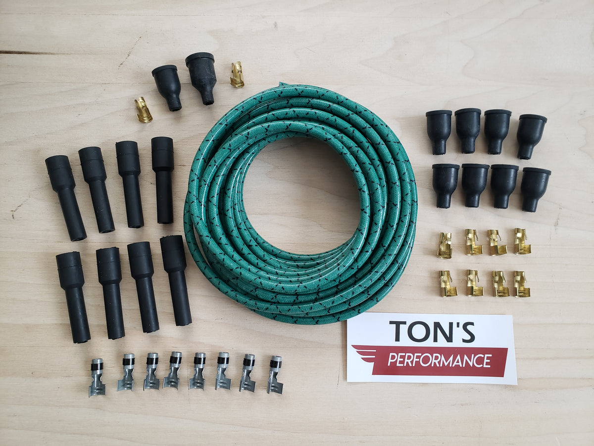 Spark Plug Wire 7mm Copper Core Braided - Green With Yellow Tracers ...